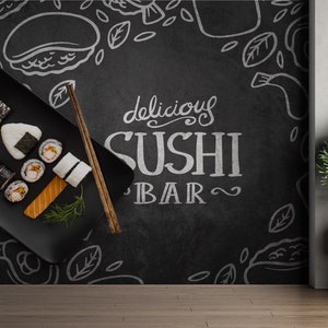Sushi Bar Wall Mural | Japanese Restaurant Chalkboard Style | Peel ...