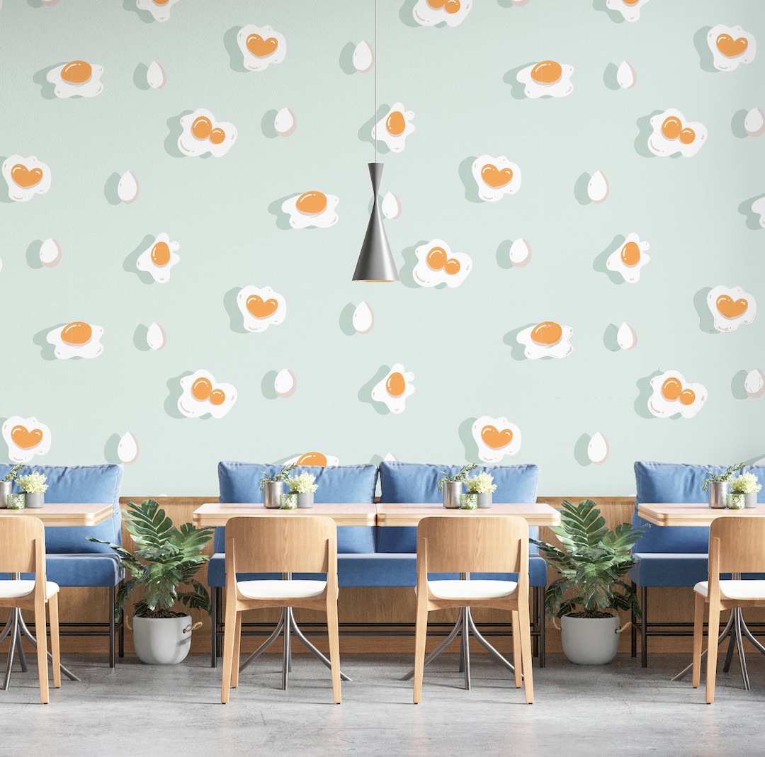 Eggs Wallpaper | Peel & Stick Breakfast Mural | Restaurant Brunch Cafe ...