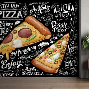 Italian Pizza Art Mural | Restaurant Food Peel & Stick Wallpaper ...