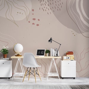 Beige Watercolor Wallpaper: Line Art Boho Peel and Stick Mural, PW255 ...