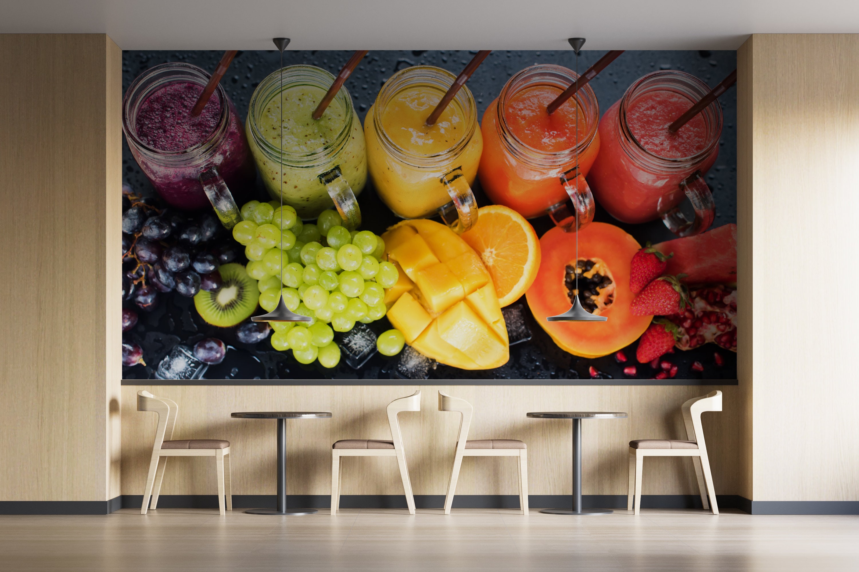 Smoothie Splash Café Mural | Fruit Juice Bar Peel & Stick Wallpaper ...