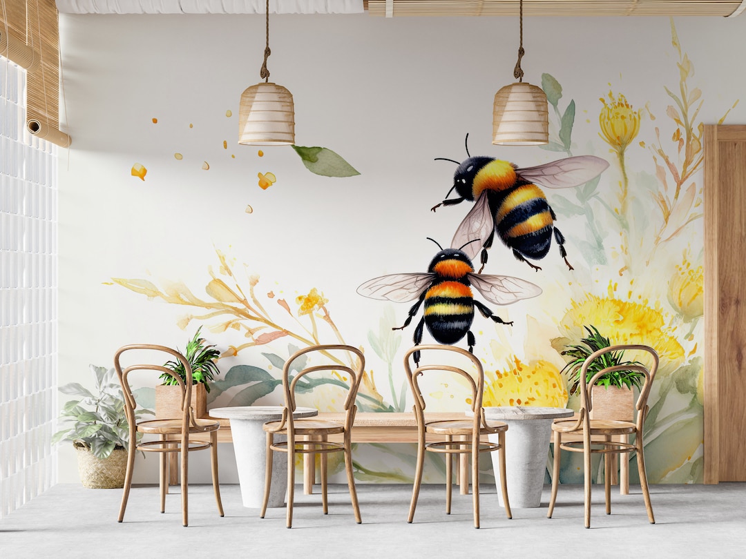 Honey Bee Peel And Stick Wallpaper Yellow Honey Bees Wall Mural Self