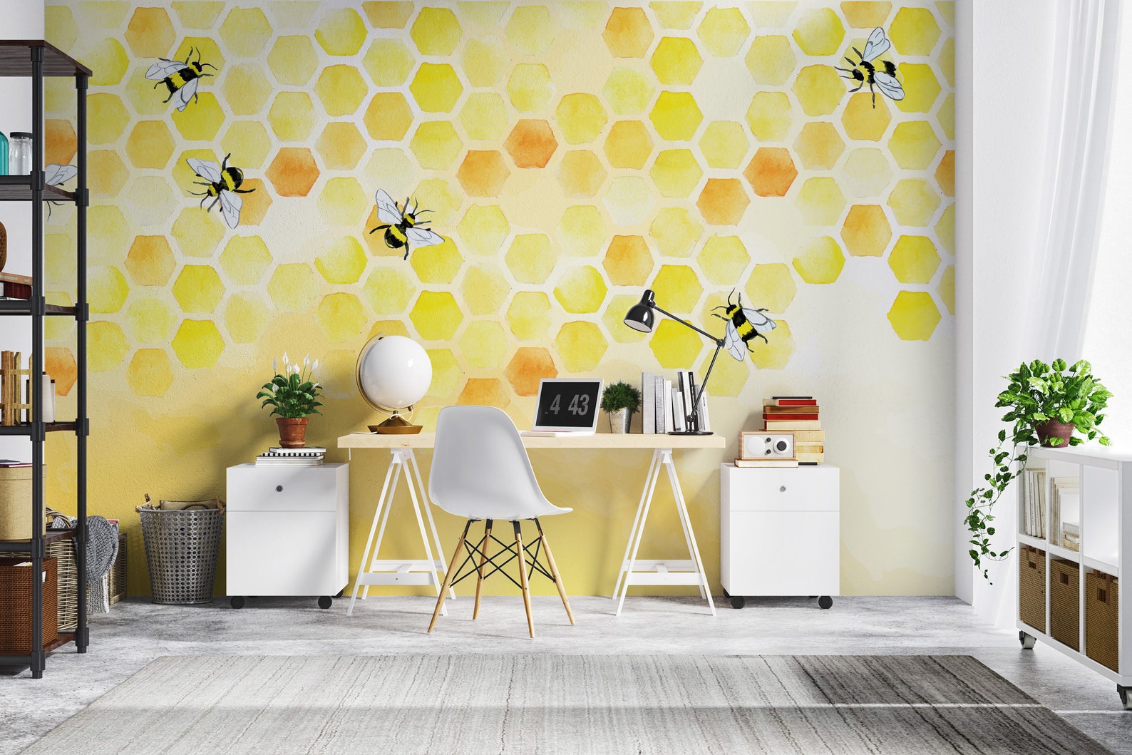 Honey Glow | Bee and Honeycomb Mural Wallpaper | Yellow Nature Peel ...