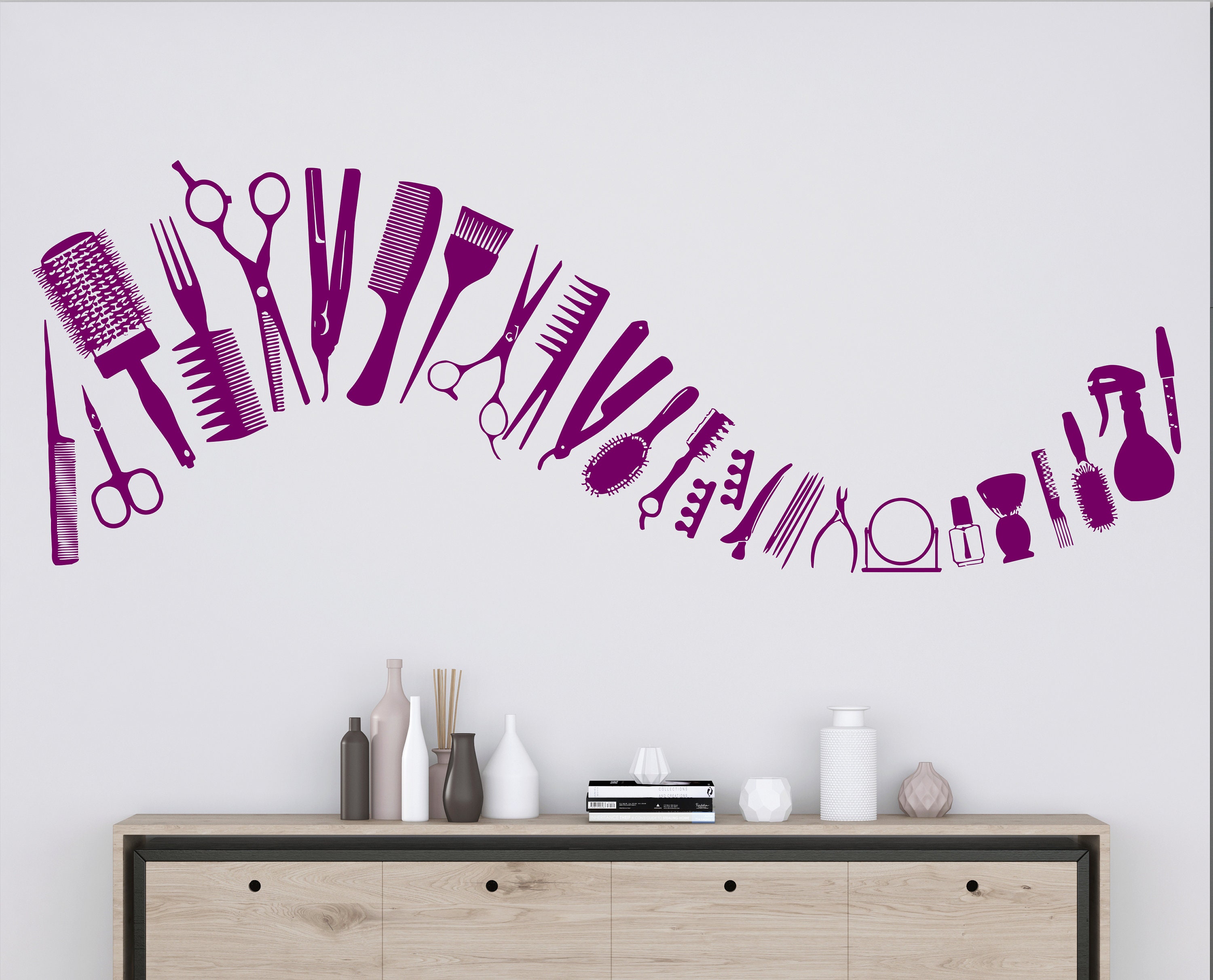 Hair Salon Decal Hair Tools Wall Sticker Hair Stylist Scissors - Etsy