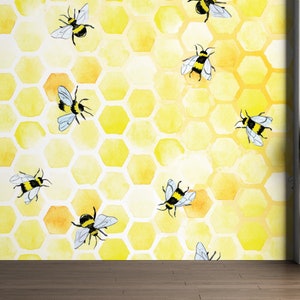 Honey Bee Peel and Stick Wallpaper Yellow Honey Bees Wall Mural Self ...