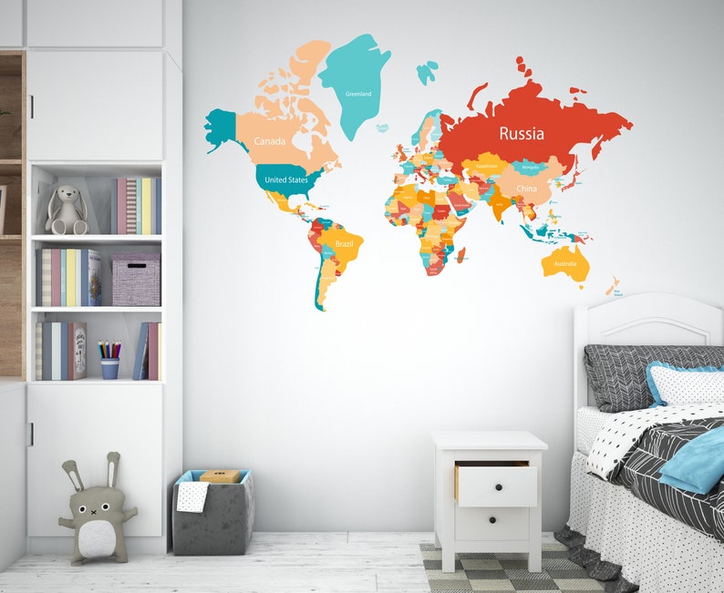 World Map Wall Decal World Map Wall Sticker World Map Wall - Etsy