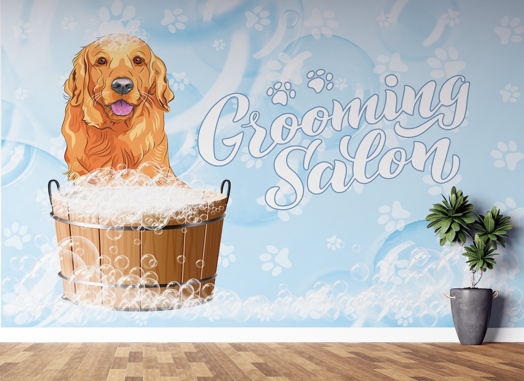 Pet Grooming Wall Graphics Peel and Stick Wallpaper Dog Grooming Self ...