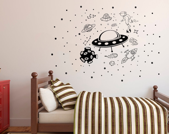 Alien Abduction UFO Mountains Wall Decal Art Sticker Vinyl Home Decor ...