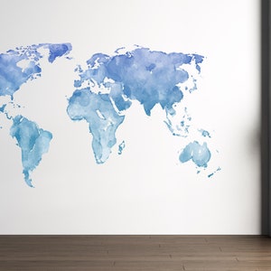 Watercolor World Map Wall Decal | World Map Wall Sticker | World Map ...