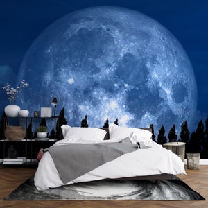 3D Moon Wallpaper Nature Trees Peel and Stick Wallpaper Moon Space Wall ...