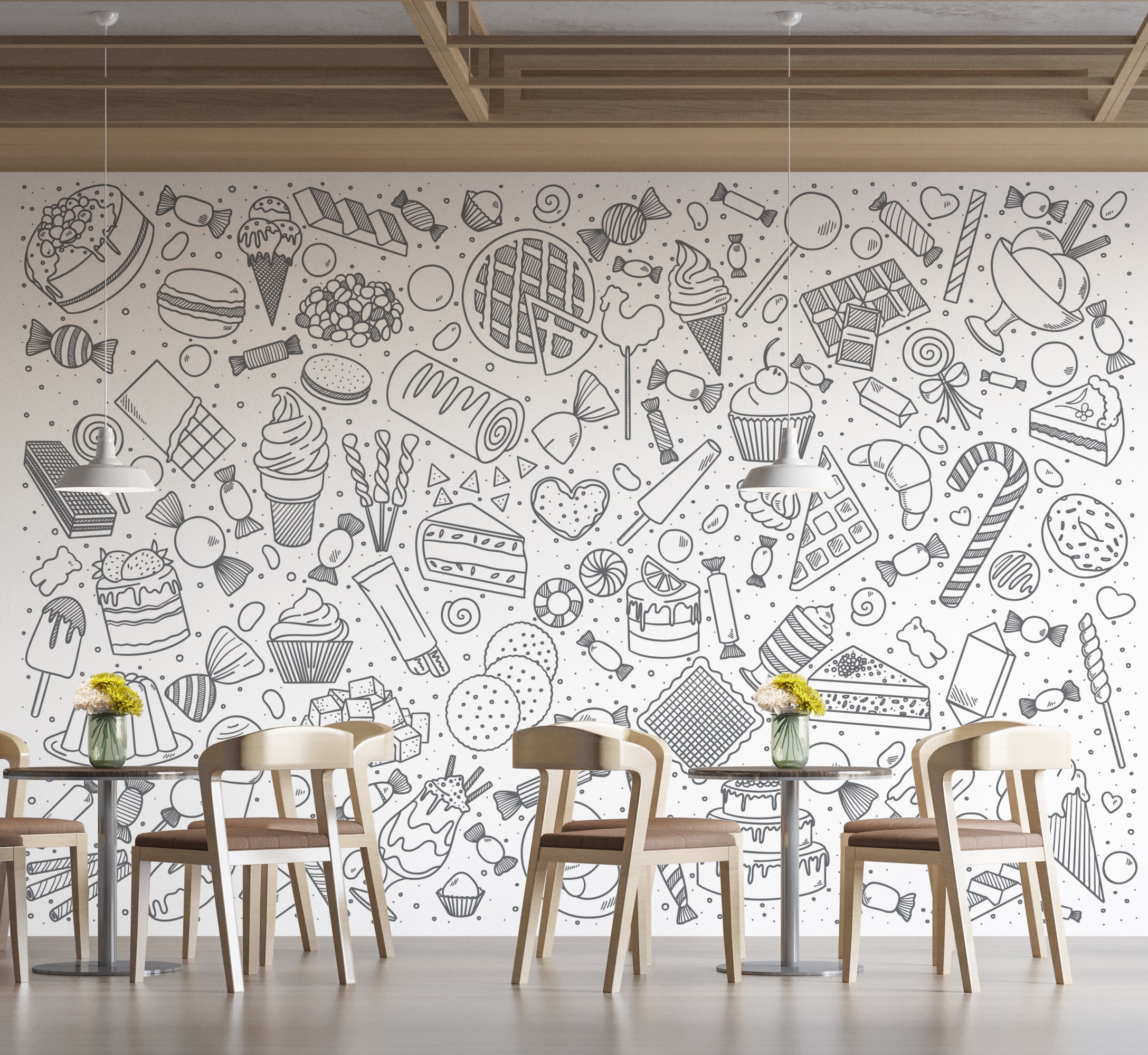 Sweets Desserts Wallpaper | Peel & Stick Bakery Wall Mural | Cafe ...