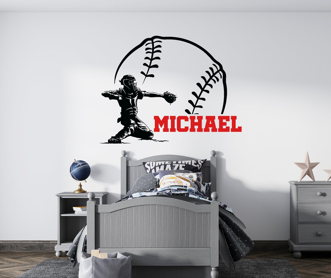Personalized Name Baseball Wall Decal Softball Wall Sticker - Etsy
