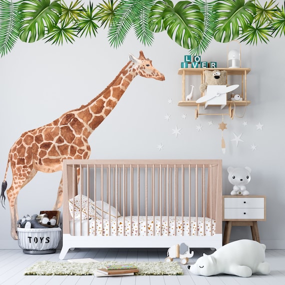 Giraffe Wall Decal for Safari Nursery Jungle Greenery Wall - Etsy