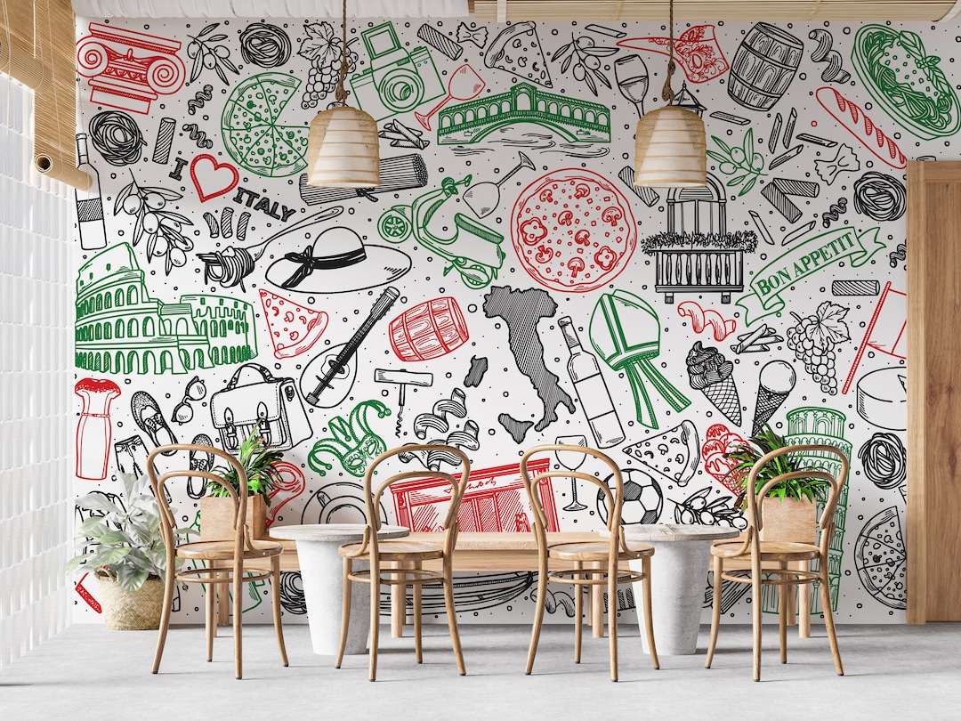 Italian Restaurant Wall Graphics Peel and Stick Wallpaper Pizza ...