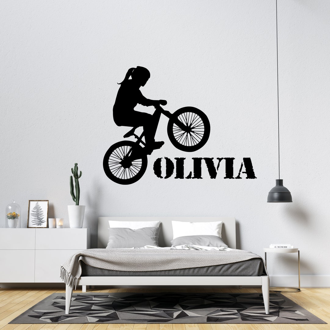 Personalized Girl Name BMX Bike Wall Decal Bicycle Wall Sticker Bike ...