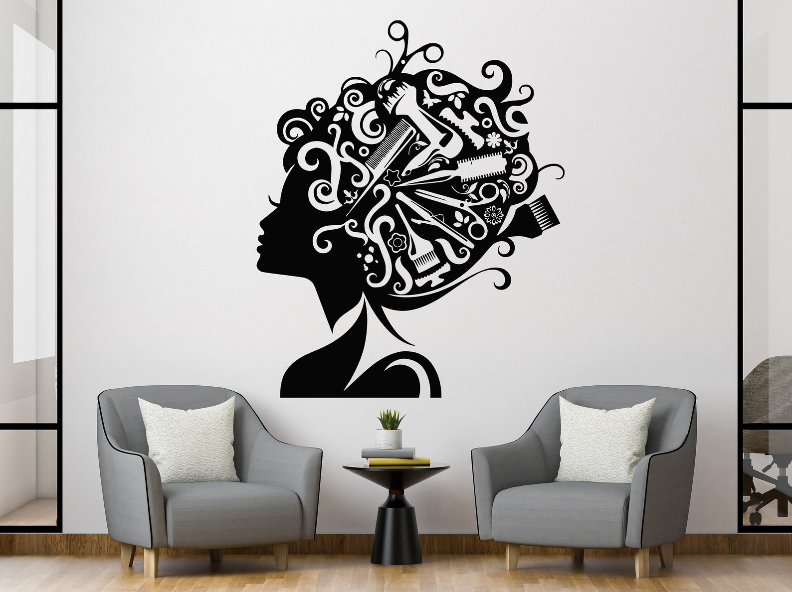 Hair Salon Wall Window Decal Sticker Hair Stylist Woman Hair - Etsy