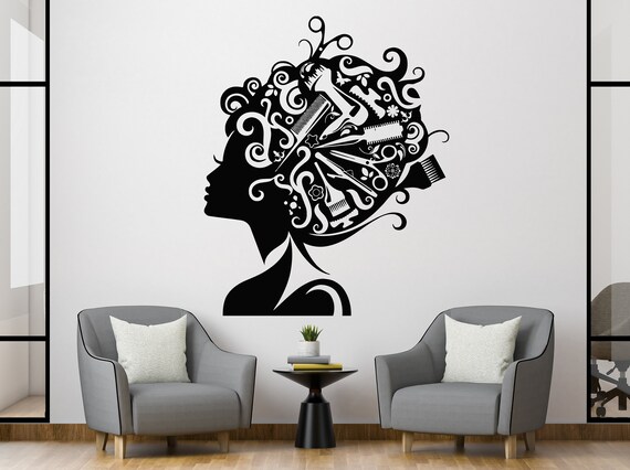 Hair Salon Wall Window Decal Sticker Hair Stylist Woman Hair - Etsy