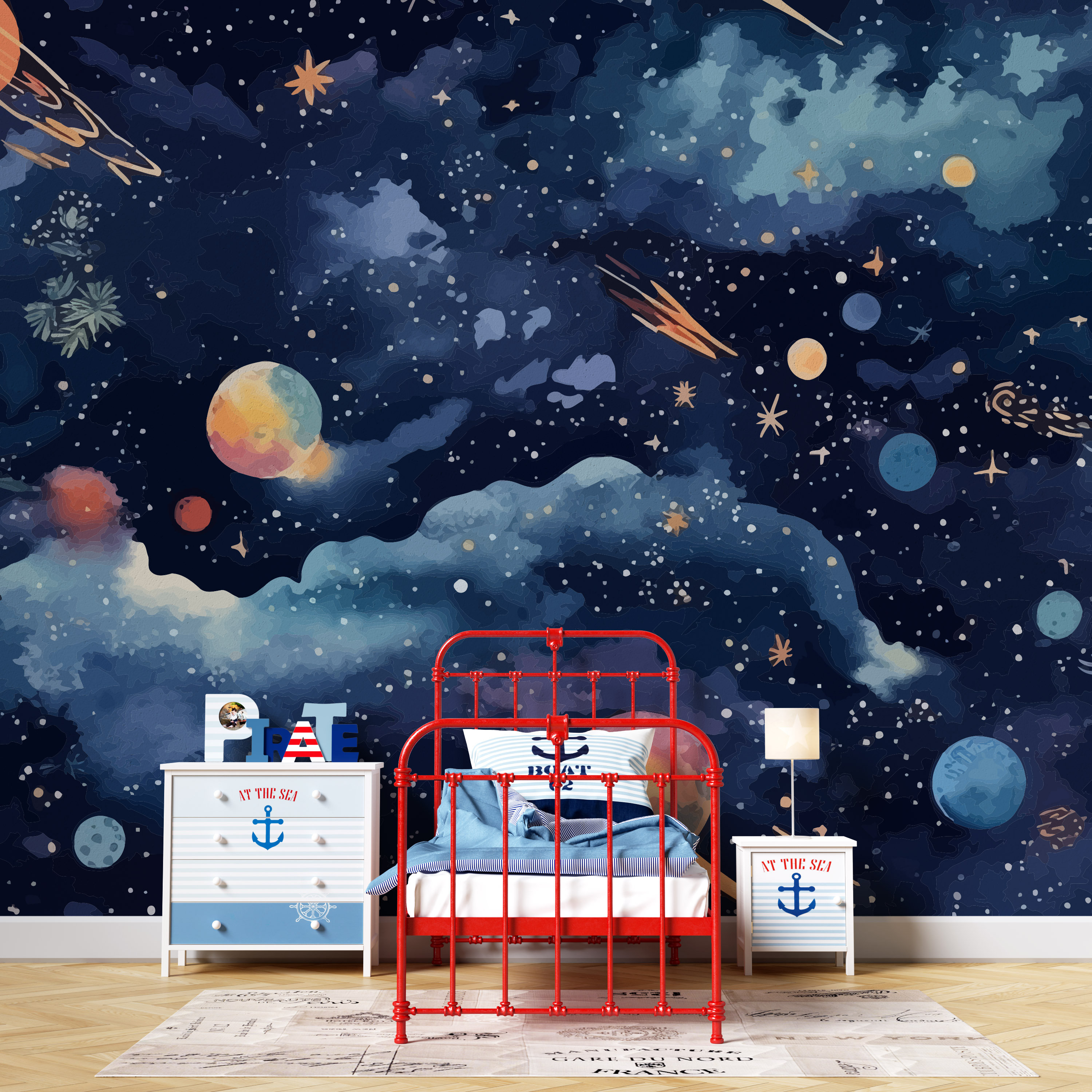 Celestial Voyage | Galaxy Space Mural Wallpaper | Kids Outer Space Peel ...