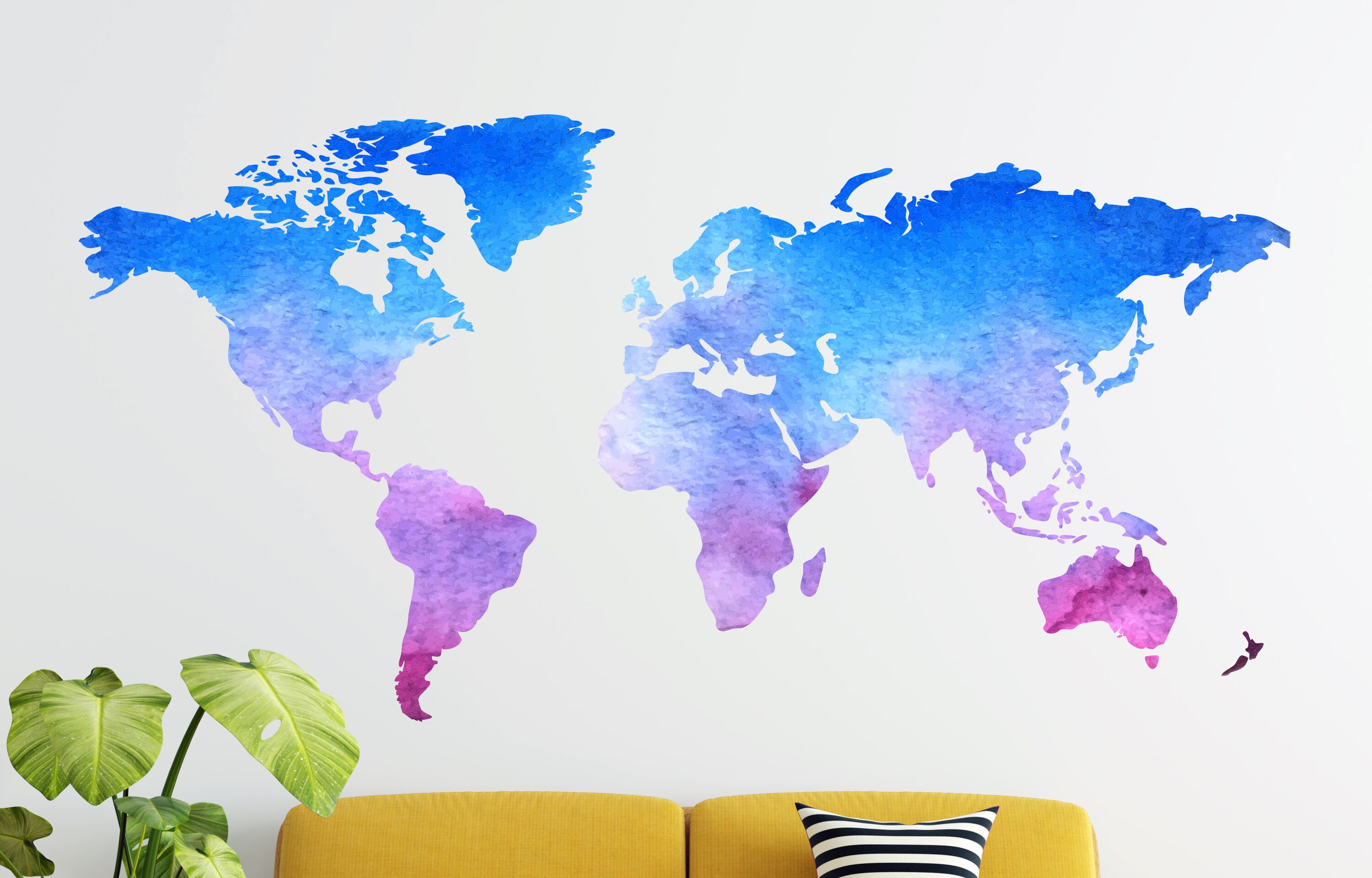 Watercolor World Map Wall Decal World Map Wall Sticker | Etsy