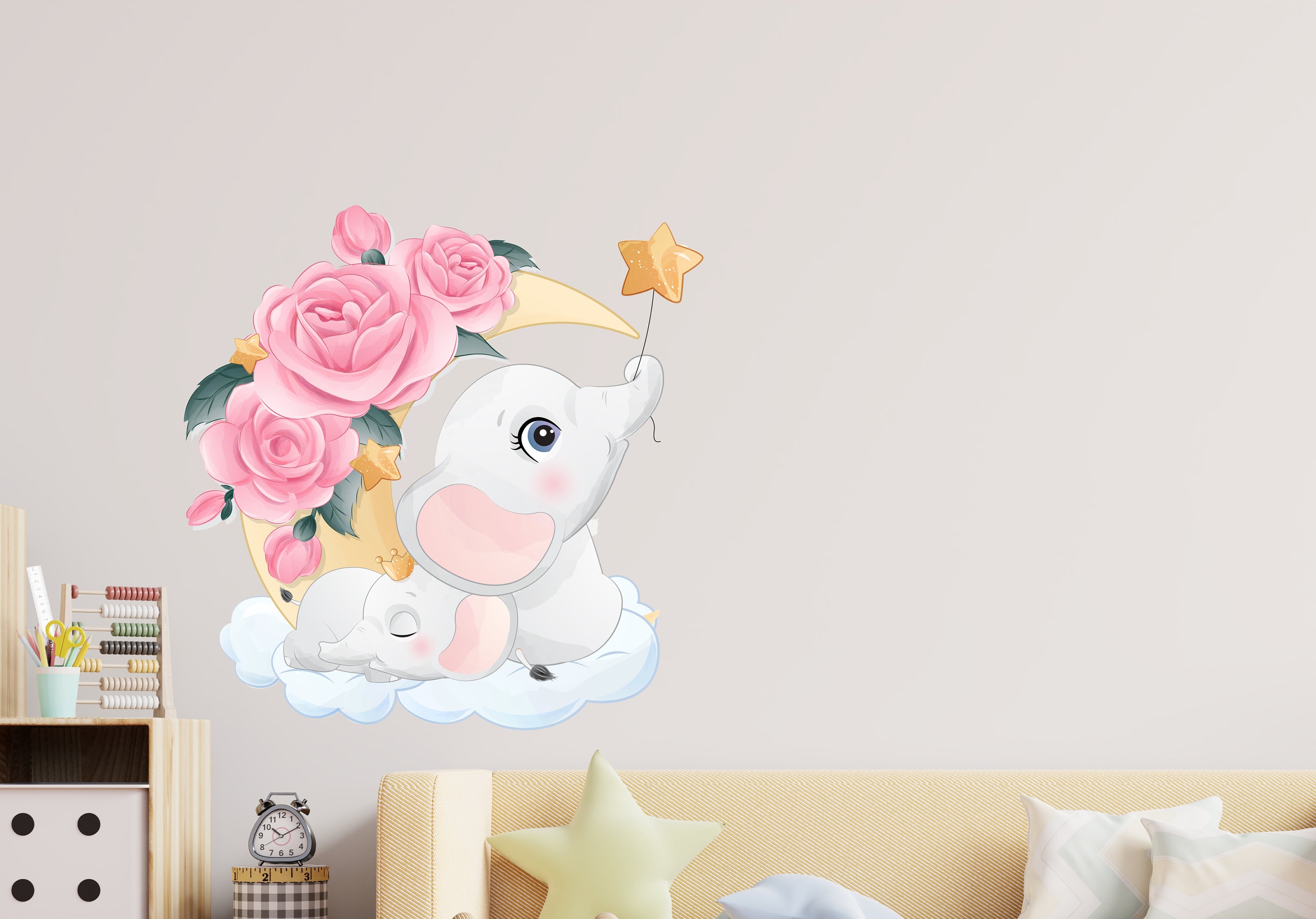 Watercolor Cute Baby Girl Elephant Wall Decal for Kids Nursery - Etsy