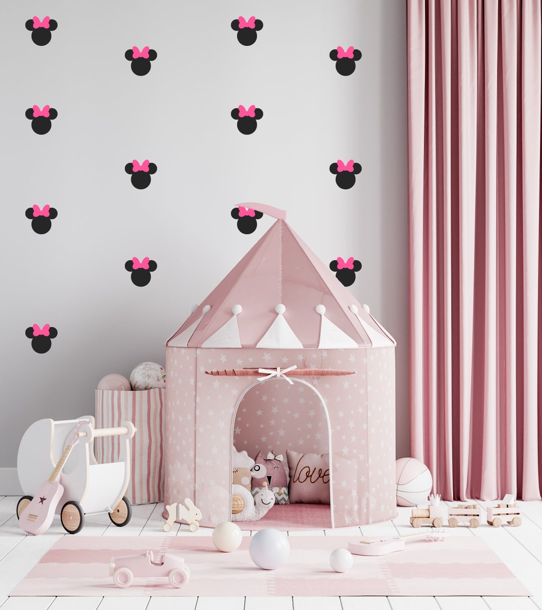 Minnie Mouse Wall Decal | 150 Pc Set Minnie Mouse Head With Bright Pink ...