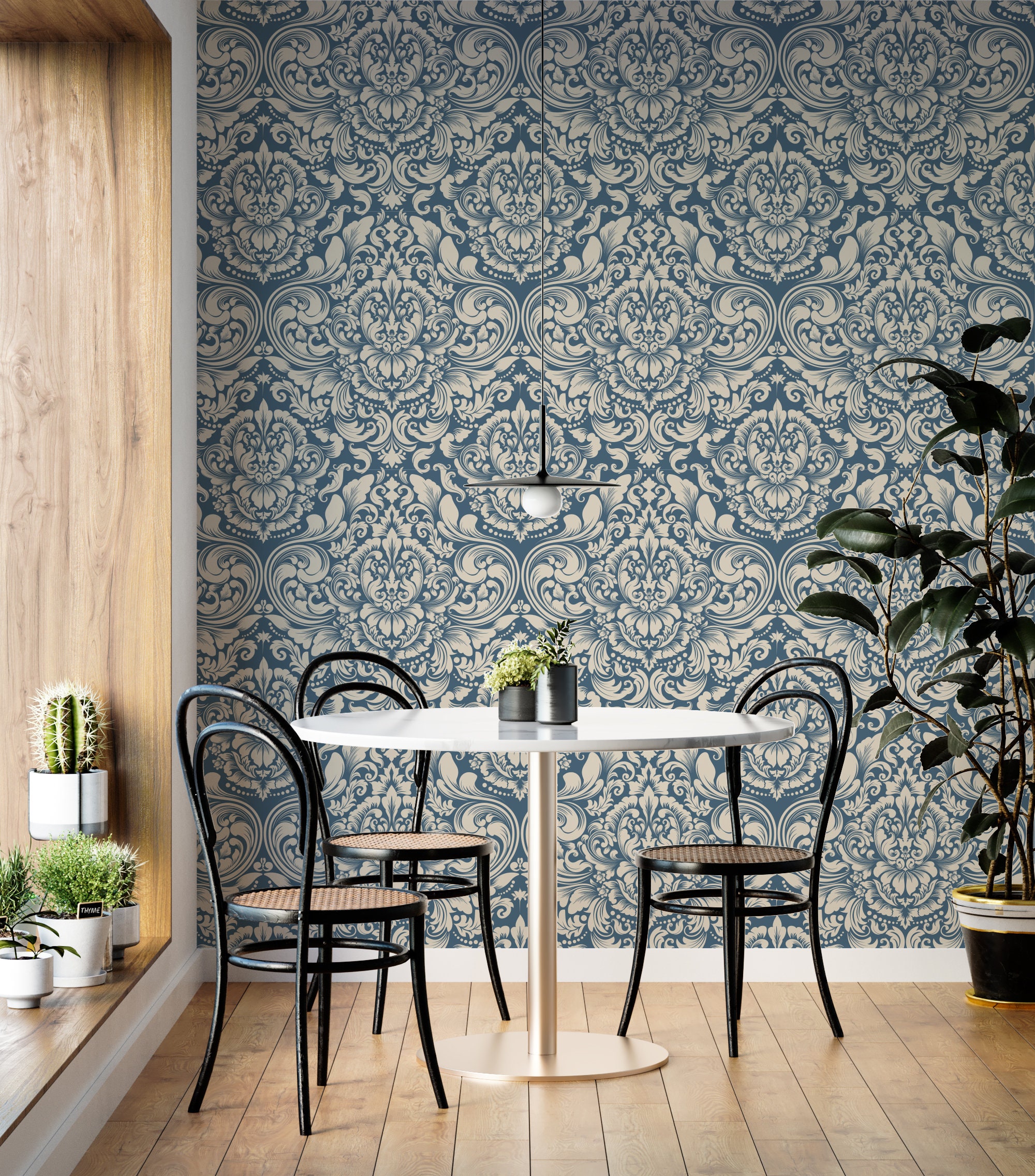 Royal Blue Damask | Victorian Wallpaper Pattern | Elegant Peel and ...