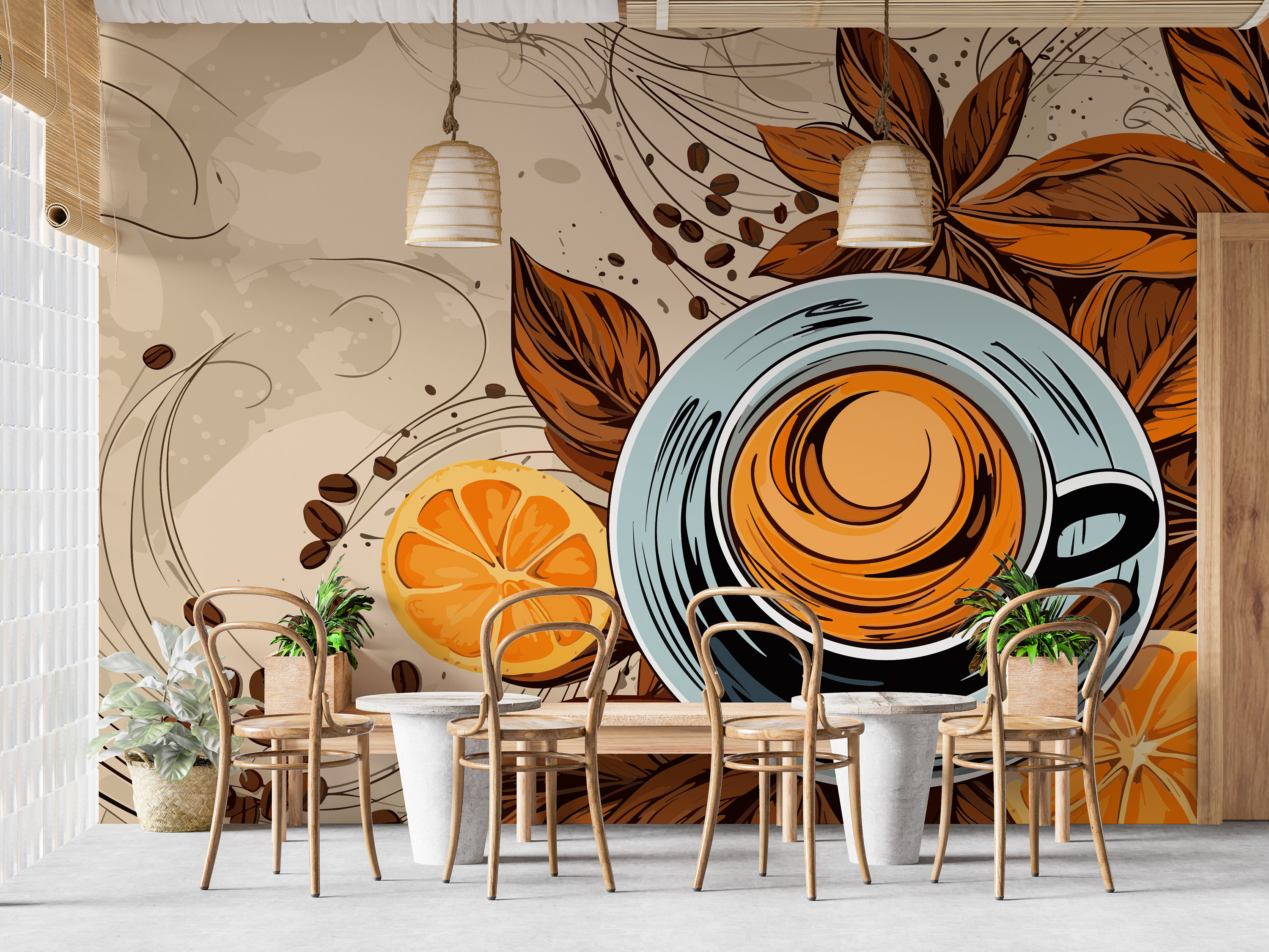 Coffee Shop Mural Wallpaper | Peel & Stick Cafe Wall Decor | Fabric ...