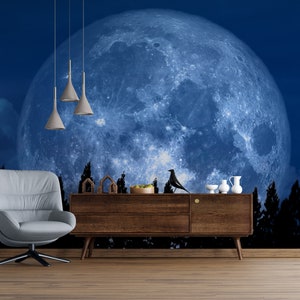 3D Moon Wallpaper Nature Trees Peel and Stick Wallpaper Moon Space Wall ...