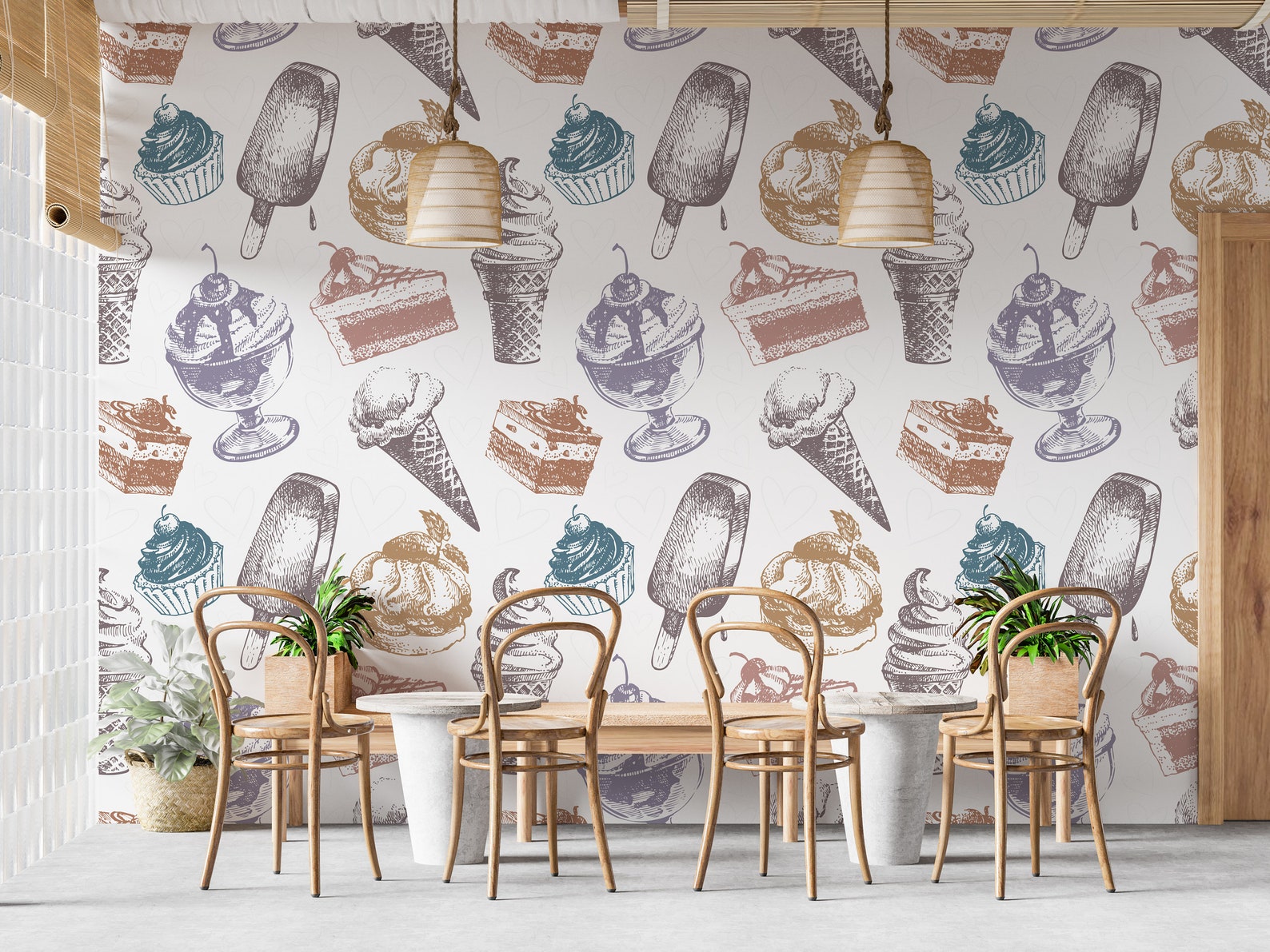 Sweets Desserts Wallpaper | Peel & Stick Cafe Bakery Wall Mural ...