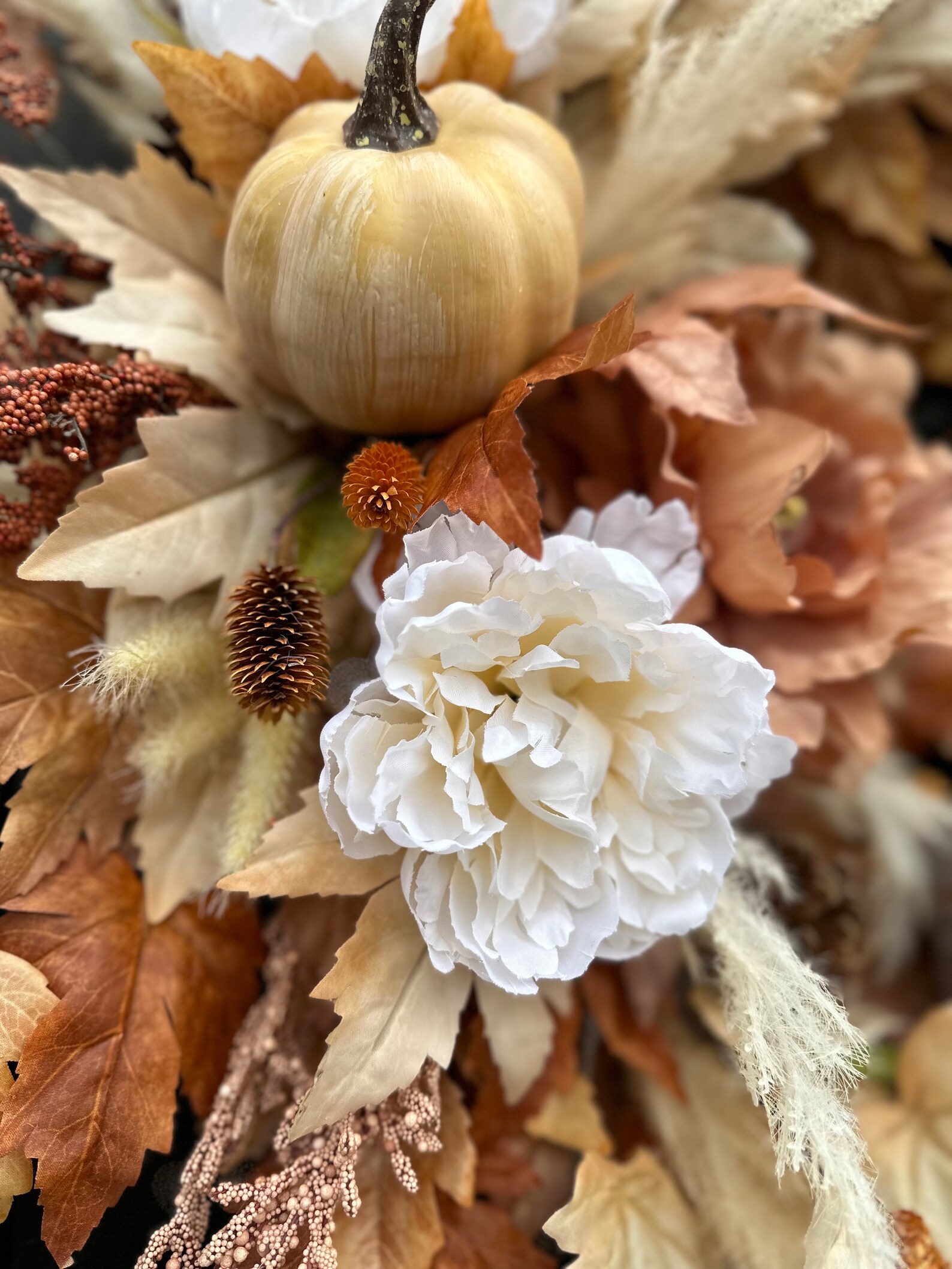 Boho Fall Wreath With for Front Door W/ Autumn Leaves and Wheat Grasses ...
