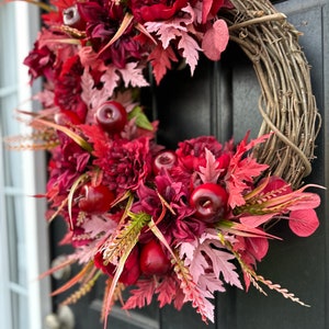 Fall Wreath for Front Door With Red Apples, Flowers, Indoor/ Outdoor ...