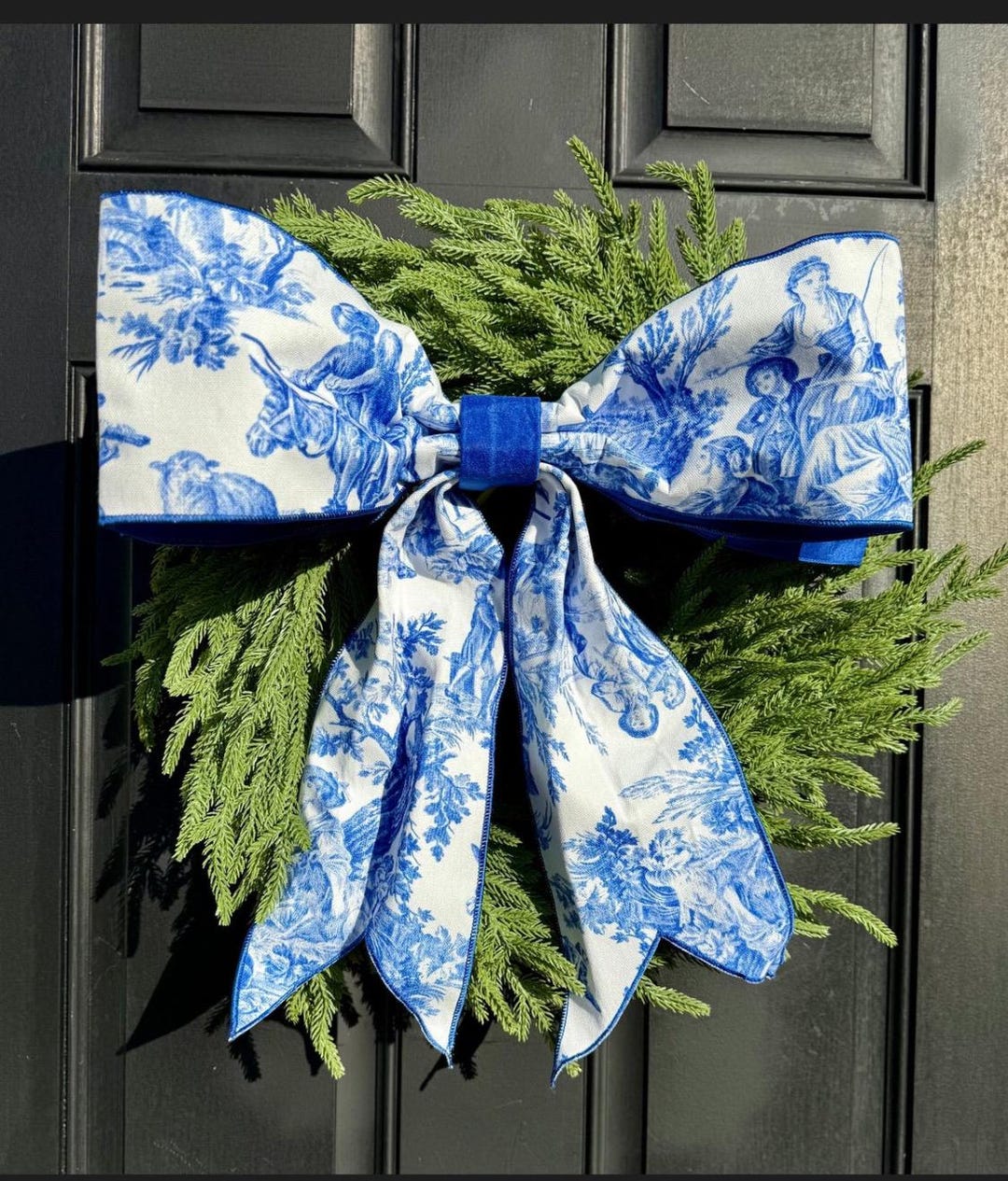 Chinoiserie Wreath Bow: Blue Toile Ribbon for Front Door Decor - Etsy