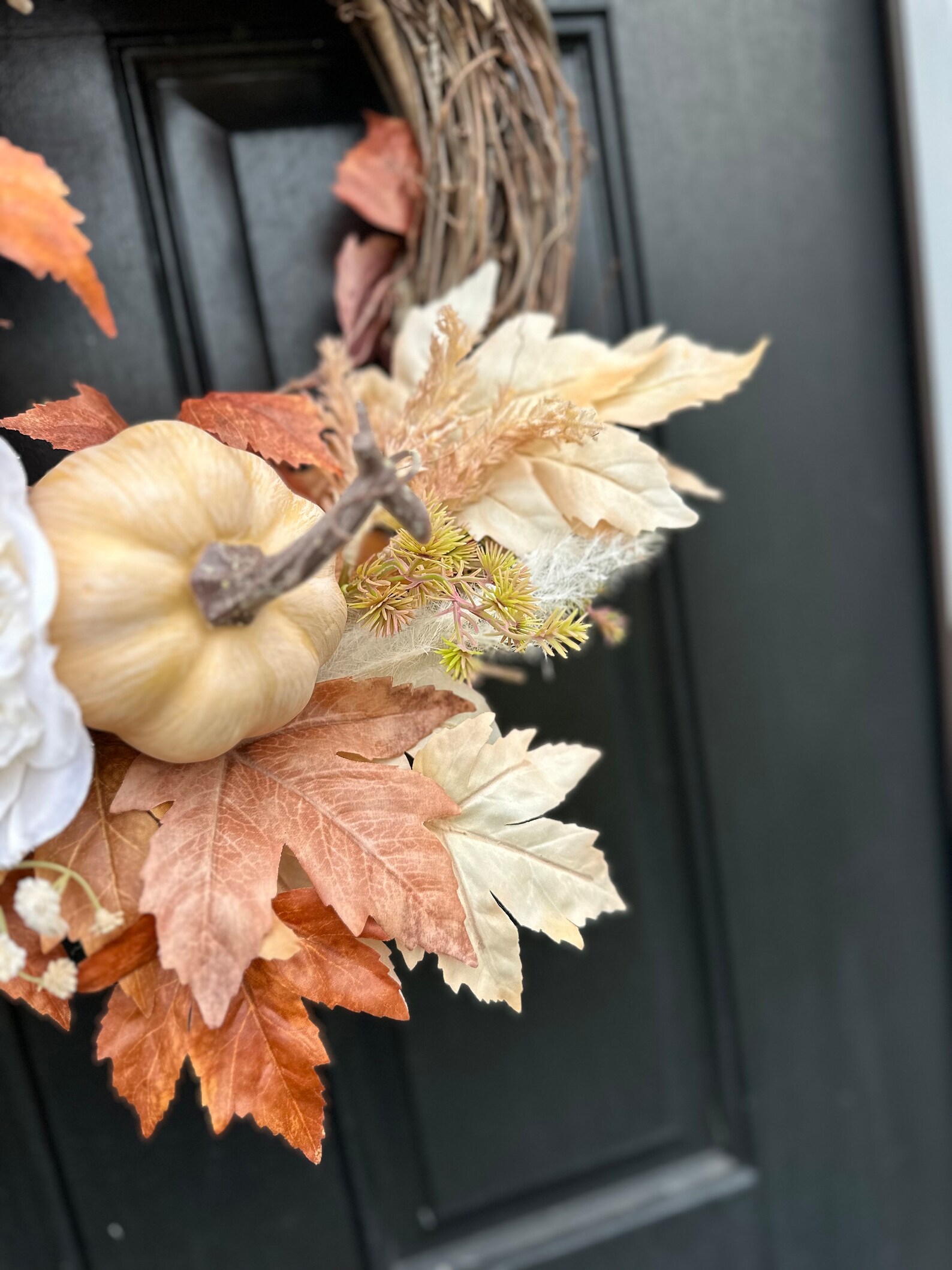 Boho Fall Wreath With for Front Door W/ Autumn Leaves and Wheat Grasses ...
