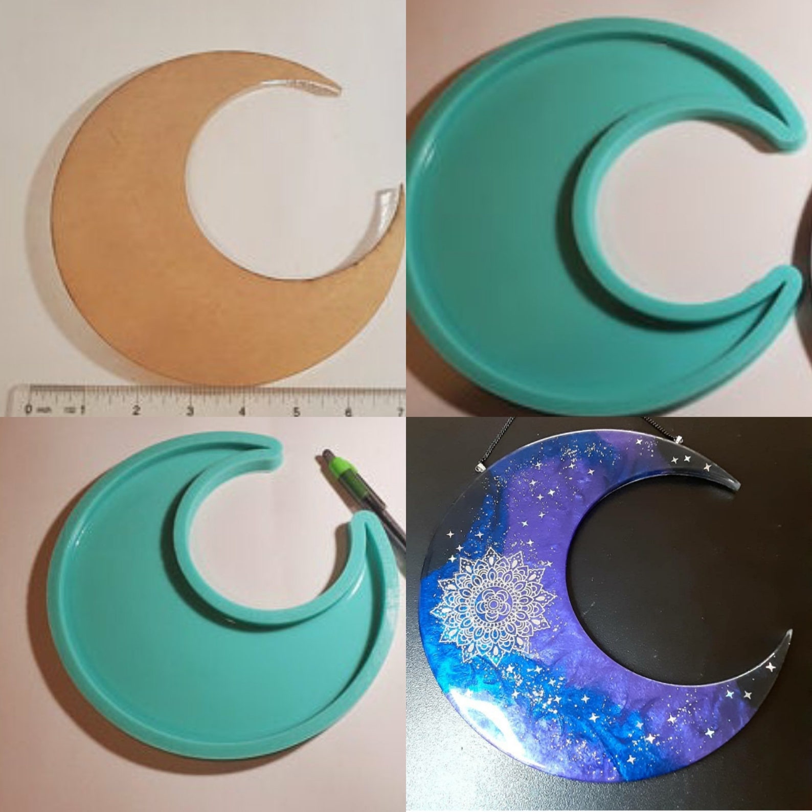 7 Inch Crescent Moon Silicone Mold Thin 3/8in 9mm Shiny Flat Moon ...