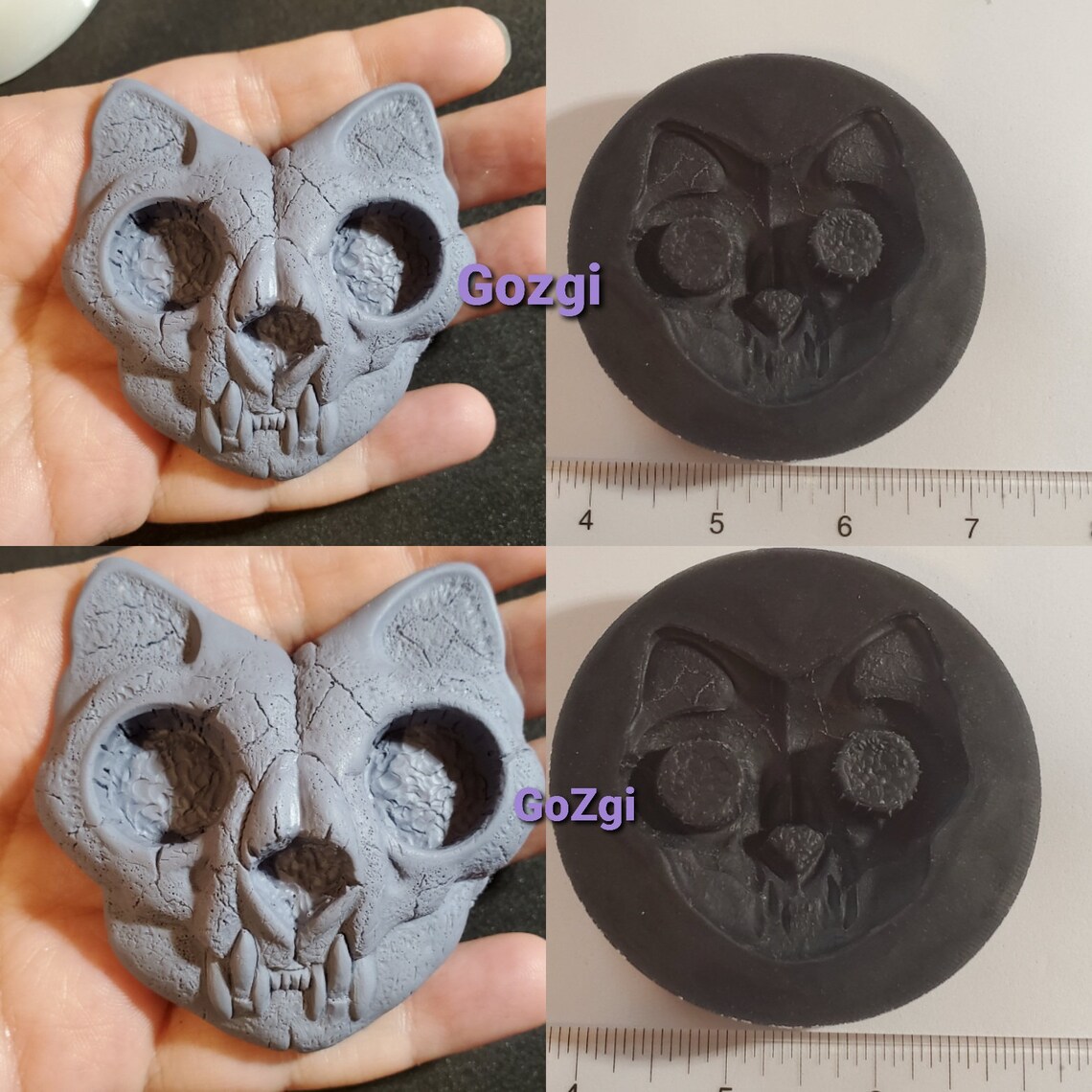 Cat Head Skull Sculp Clay Original Art Work Silicone Mold Jewelery ...