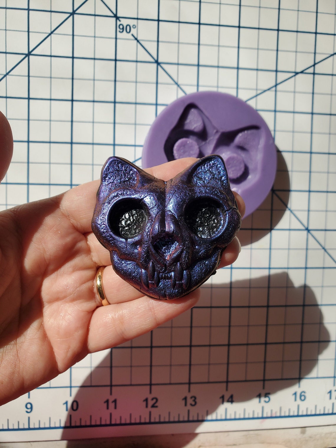 Cat Head Skull Sculp Clay Original Art Work Silicone Mold Jewelery ...