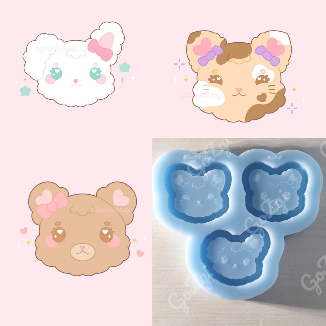 Fluffy Grip Size Pallet Set 3 Shakers Silicone Mold Set of Fluffy Cat ...