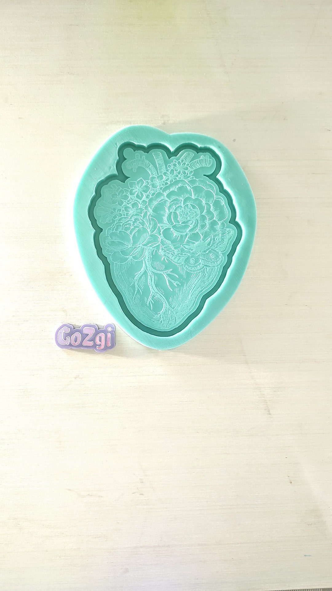 Anatomical Heart Tray With Flowers and Moth 6 Inch Tray Silicone Mold ...