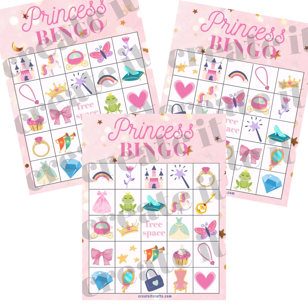 Princess Themed Printable Bingo Game Digital Download Family Games - Etsy