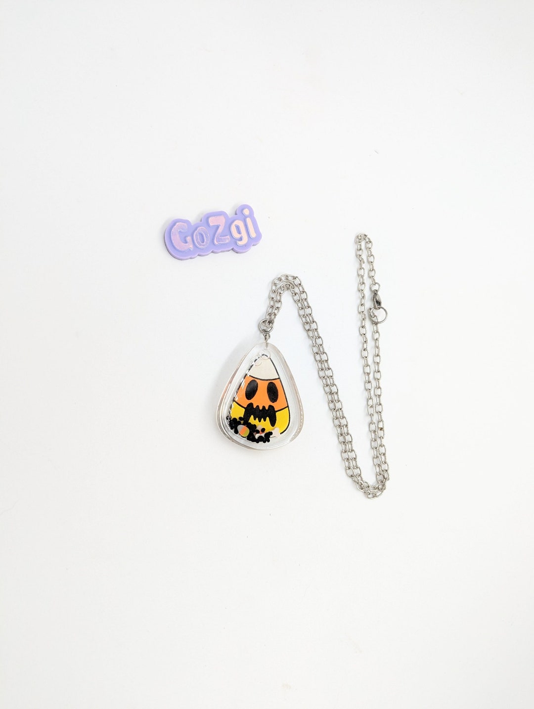 Handmade Evil Candy Corn Liquid Shaker Sprinkles Clear Gothic Necklace ...