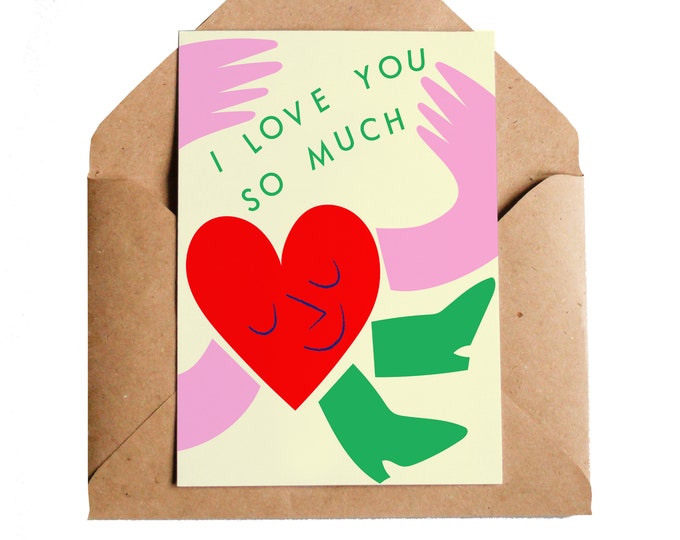 Love You Heart Card, A6 | Love You so Much | Art Card | for Him & Her ...