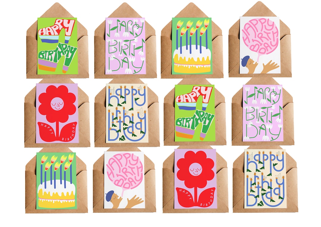 Big Birthday Card Bundle, A6 | 12 Pack of Birthday Cards, 6 Designs ...