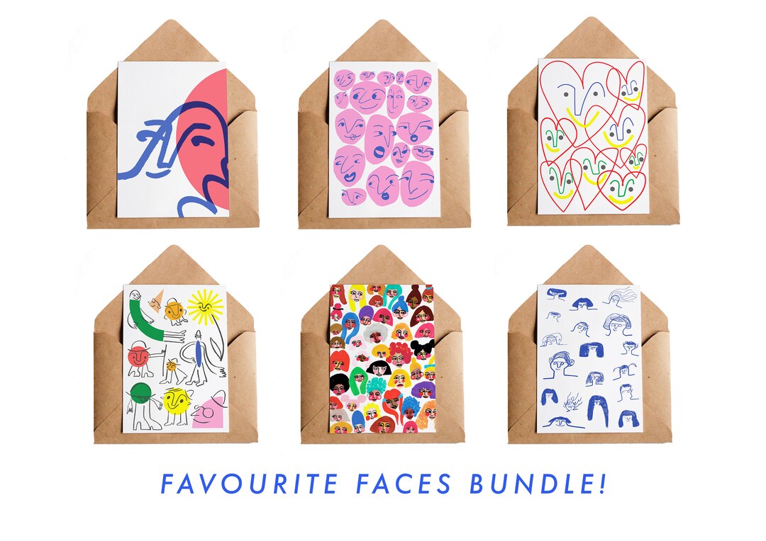 Favourite Faces Bundle of 6 | Card Bundle | Illustrated Greeting Cards ...