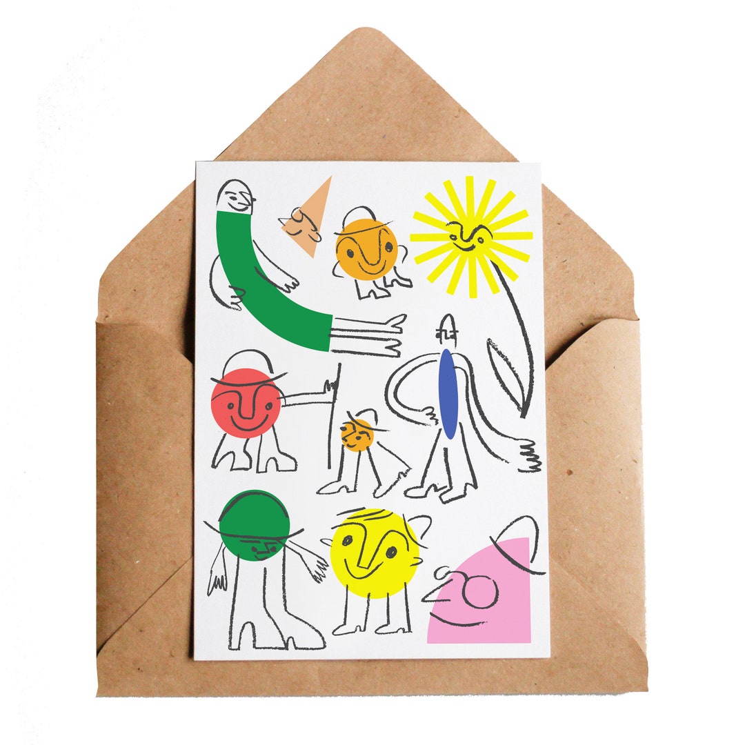 Shape Gang Card, A6 | Figures Boots Hats Flowers | Retro Midcentury ...