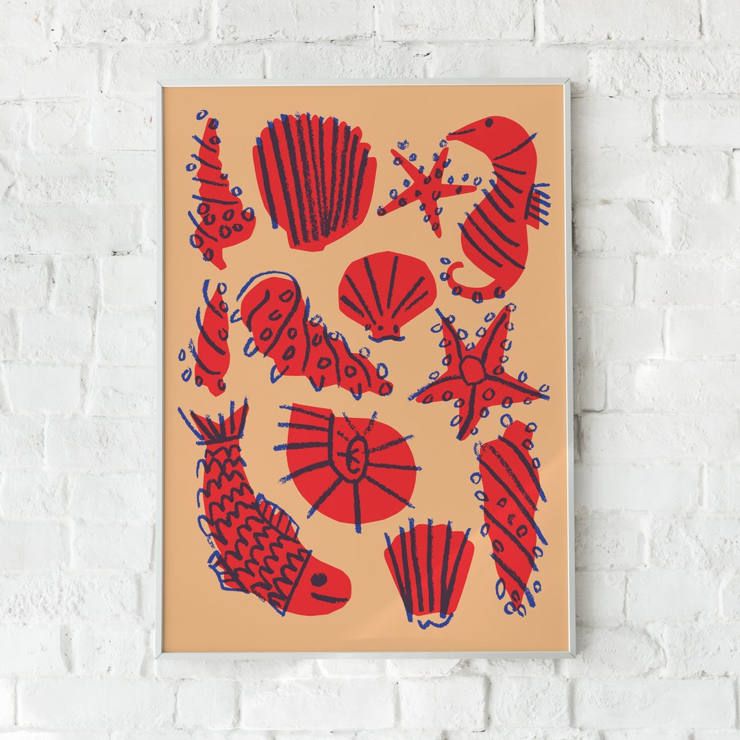 Sea Life - Fine Art Print A4 / A3 | Illustrated Wall Art Shells ...