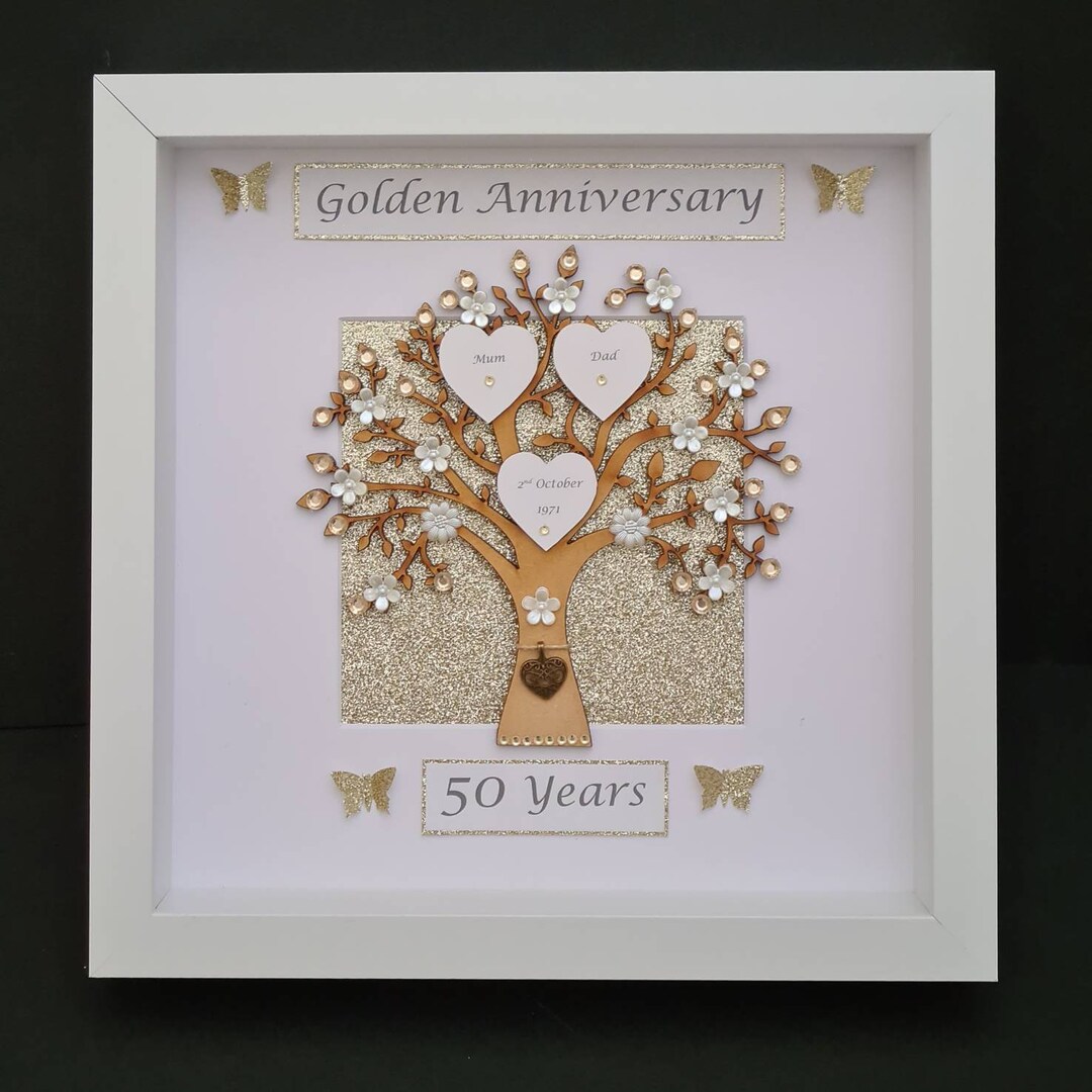 Personalized 50th Anniversary Tree Frame, Golden Glitter Butterflies - Etsy