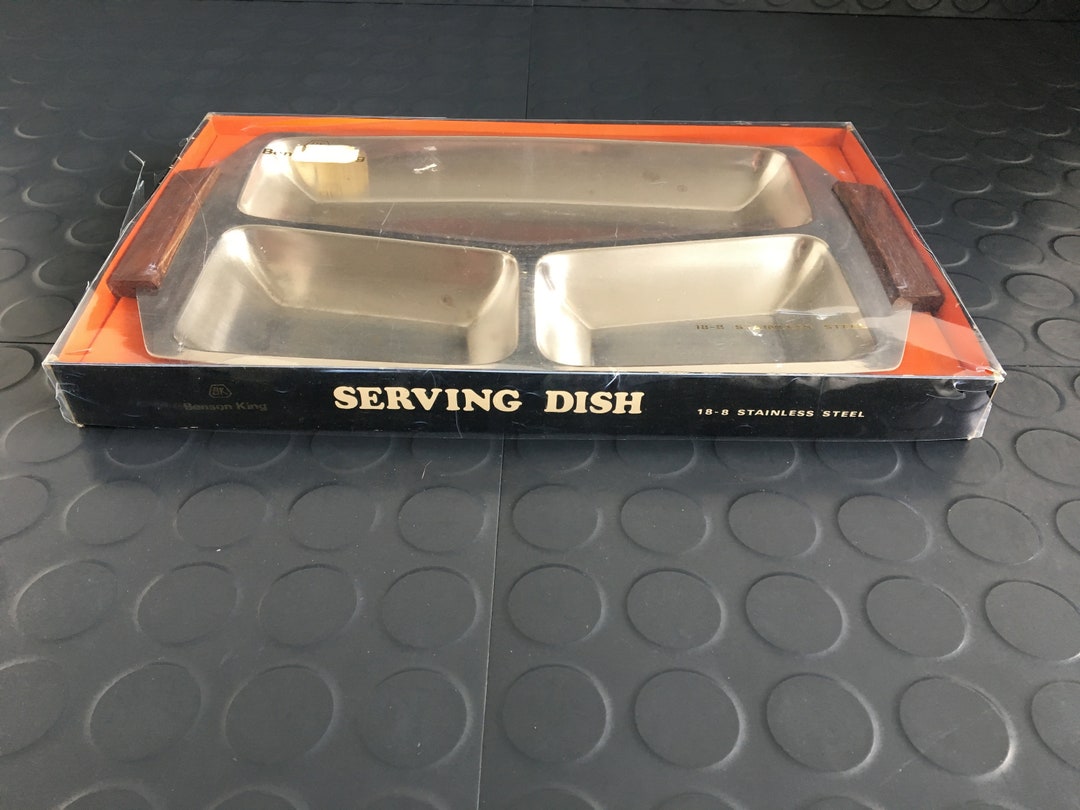 1970s Stainless Steel Benson King Retro Serving Dish with Wooden Handle ...