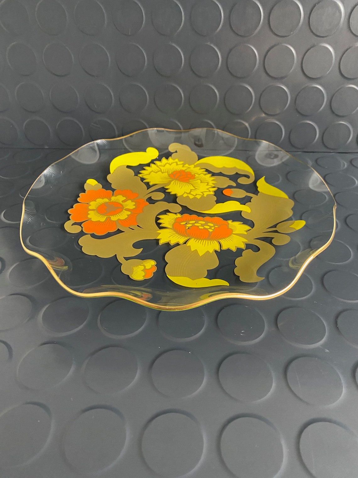 Chance Glass Decorative Round Plate Orange and Yellow Floral - Etsy