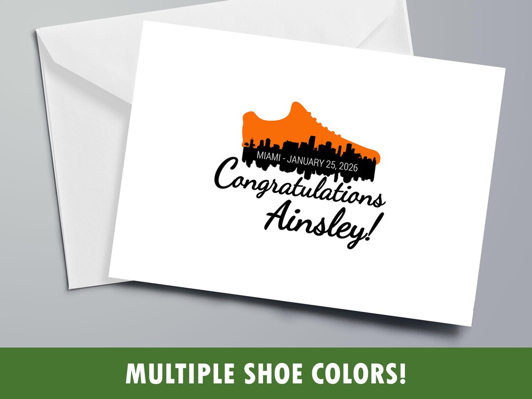 Personalized Miami Marathon Congratulations Greeting Card | Skyline on ...