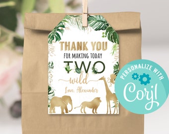 Jungle Gold Favor Tags Editable Thank You Tags Safari Gift - Etsy